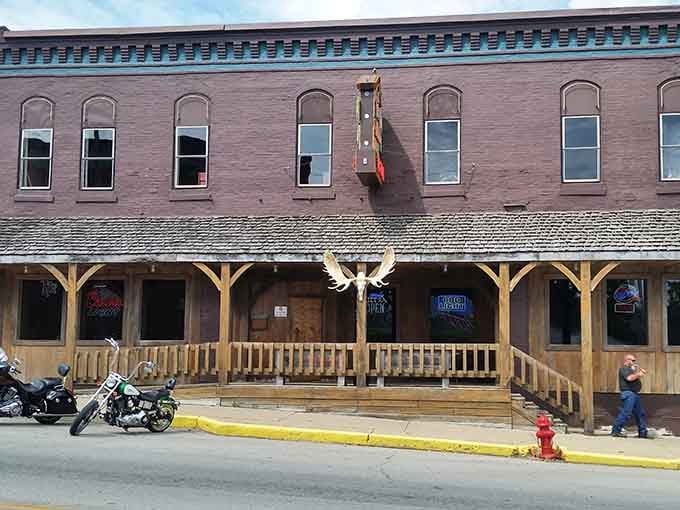 The Thirty Six Saloon Grill's wooden porch invites you to settle in for serious comfort food.