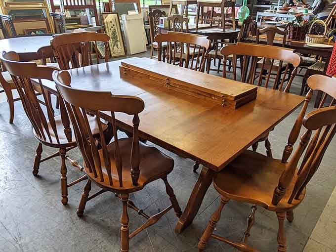 This dining set has stories to tell and meals to host, ready for its next chapter at a fraction of retail cost.