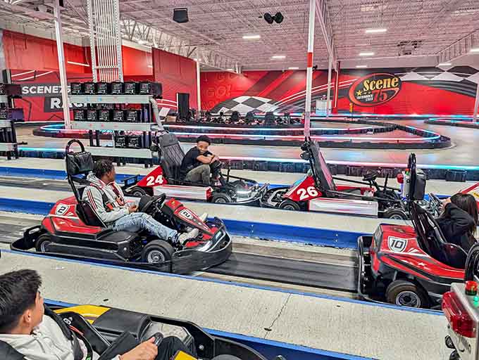 Go-karts line up like eager racehorses, ready to unleash your inner Mario Andretti on unsuspecting family members.