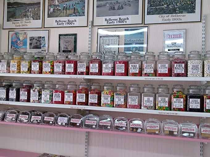 Vintage candy jars lined up like a sugary history museum, featuring flavors your taste buds forgot they missed.