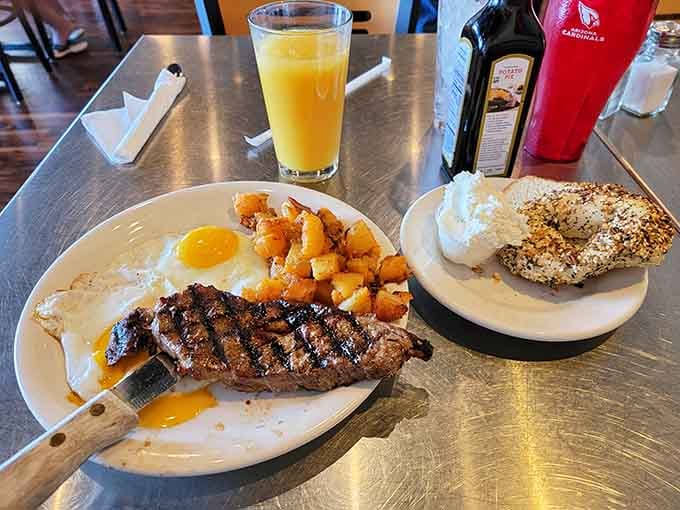 Steak and eggs with a side of French toast? This is the breakfast that makes you understand why people write love songs about food.