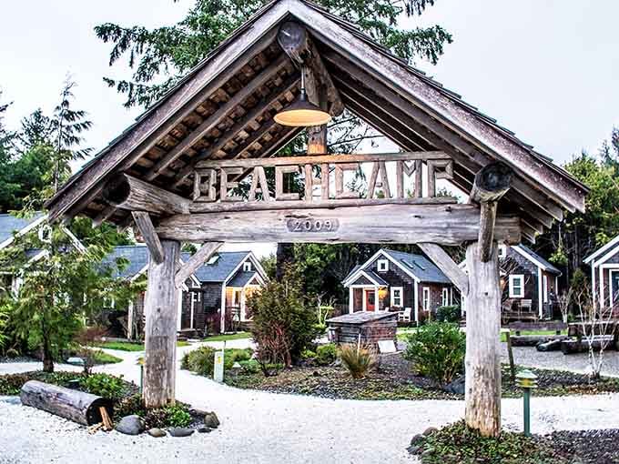 Beach Camp's driftwood entrance whispers "leave your worries here" louder than any vacation brochure ever could.