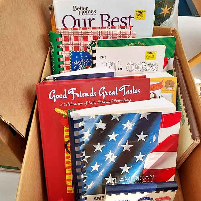 Spiral-bound cookbooks filled with recipes that actually use real butter, before kale became a thing people pretended to enjoy.