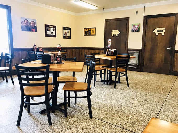 Photographs on the walls tell stories while you create your own delicious memory at these honest tables.