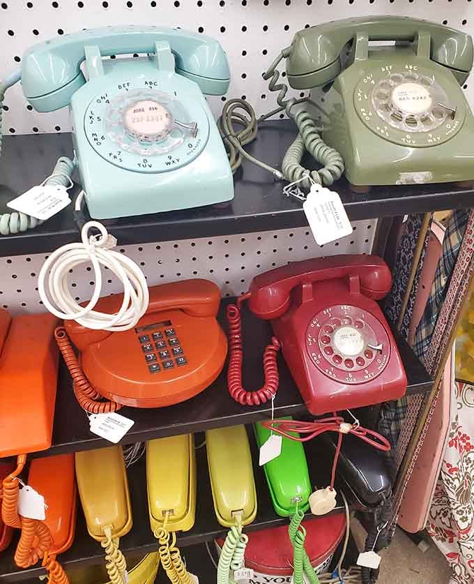 Remember when phones came in actual colors and stayed attached to walls? This rainbow collection certainly does, gloriously.