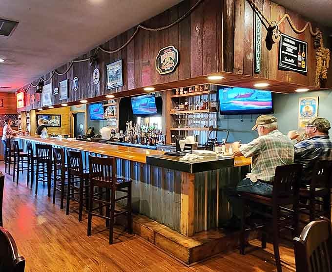 A proper barbecue joint bar where locals gather, stories flow, and cold drinks complement smoky meals perfectly.