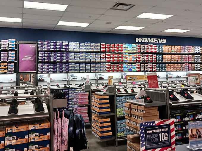 Walls of footwear in every size prove that comfortable shoes don't require a second mortgage anymore.