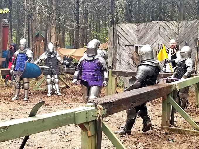 Armored combat demonstrations showcase the serious skill and training behind what looks like choreographed chaos and clanging metal.