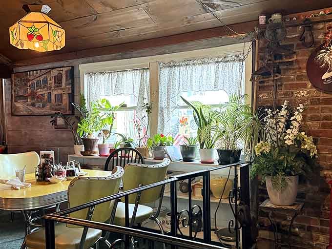 Window seats with plants and natural light make every meal feel like a special occasion worth savoring slowly together.