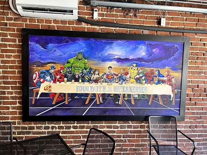 The Last Supper reimagined with superheroes is exactly the kind of artwork that makes breakfast feel epic.
