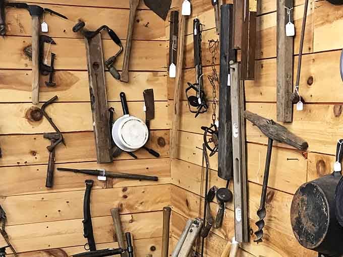 Hand tools mounted like art because honestly, that's exactly what they are when craftsmanship mattered this much.