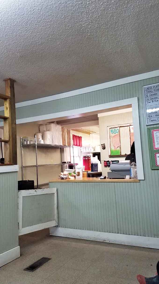 The serving window where barbecue dreams become reality, one perfectly smoked order at a time for lucky diners.