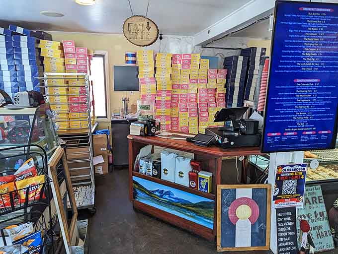 Stacks of boxes ready for deployment, because one donut is never enough when they're this spectacular.