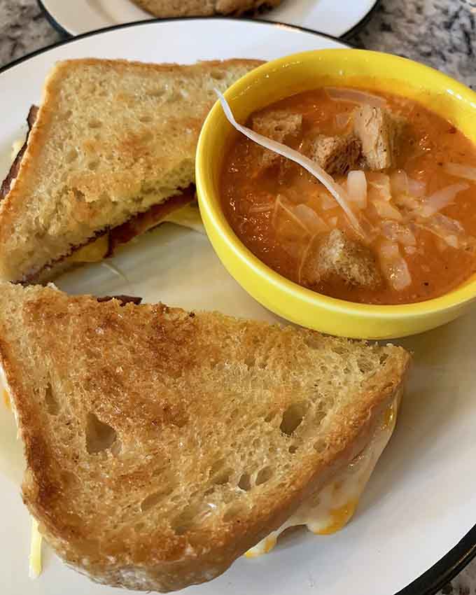 Golden, crispy grilled cheese paired with soup that'll warm you from the inside out, naturally.