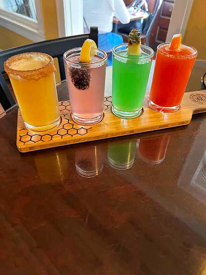 Mimosa flight in colors so vibrant they make rainbows jealous of their breakfast game right here.