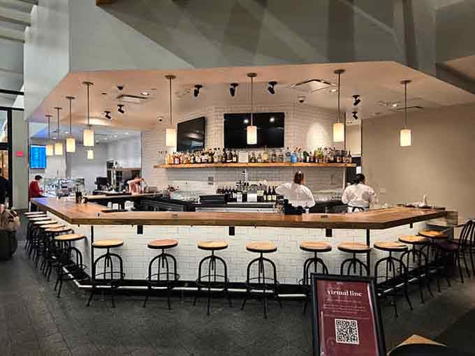 Wait, this modern bar area seems suspiciously upscale&mdash;perhaps this image wandered in from a different establishment entirely.