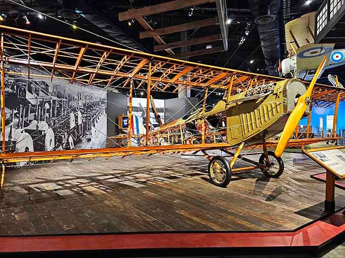 This fragile-looking biplane represents humanity's earliest attempts at conquering the sky through sheer stubborn determination.