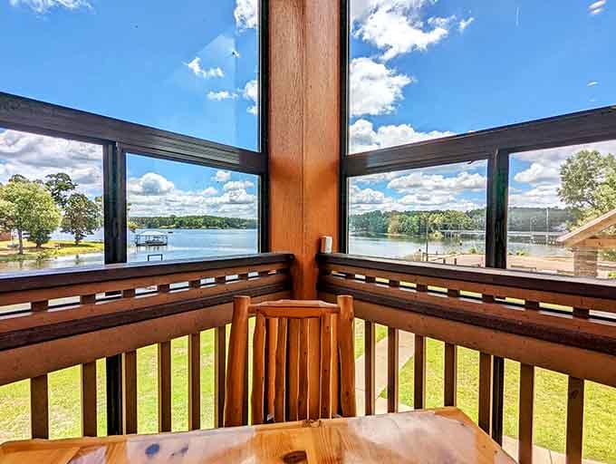Corner seating with panoramic lake views where every meal comes with a side of "I could get used to this."