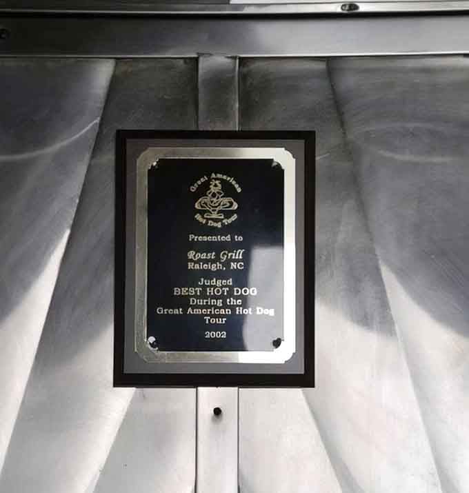 Best Hot Dog award from 2002, casually displayed like it's no big deal, which makes it even cooler.