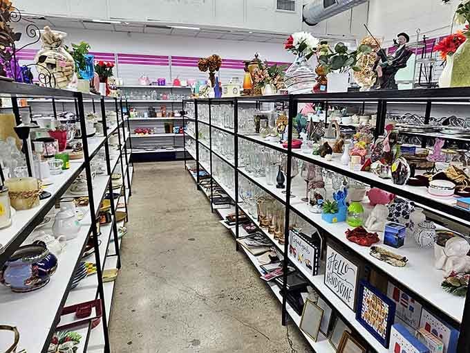 Home décor treasures line the shelves like a museum of someone else's excellent taste and your future finds.