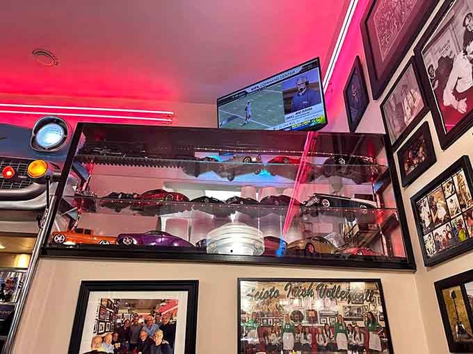 Vintage toy cars and memorabilia prove this place has been collecting stories as long as it's been serving food.