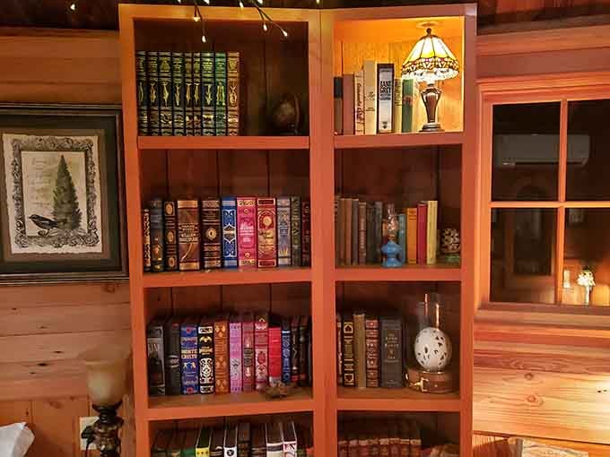 Even the bookshelves feel magical here, because reading in a treehouse automatically makes every story more adventurous somehow.