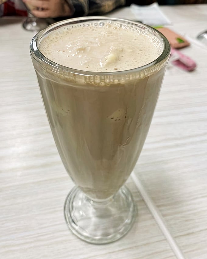 A chocolate milkshake so gloriously thick it makes modern fast food versions weep with inadequacy and shame.