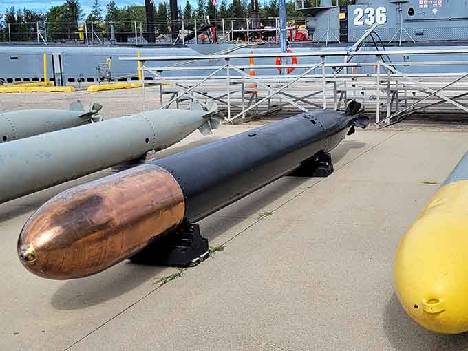 These torpedoes on deck are surprisingly massive when you're standing right next to them.