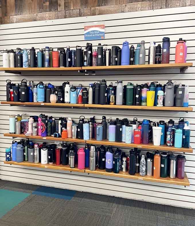 Water bottles in every color imaginable prove that staying hydrated is universal, even if keeping track of belongings isn't.