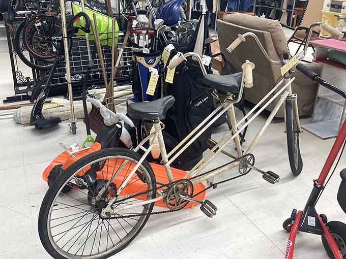 From vintage bicycles to modern wheels, the sporting goods section covers every era of two-wheeled transportation dreams.