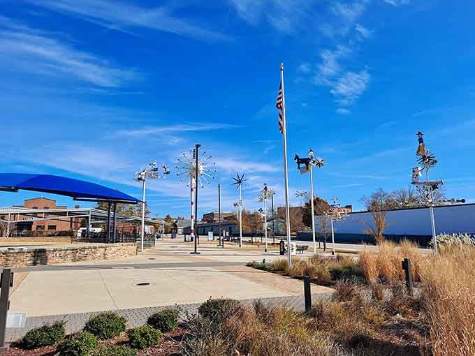 Against a Carolina blue sky, these sculptures spin and dance like they're auditioning for Cirque du Soleil.