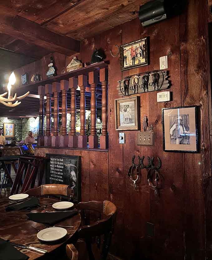 Every inch of wall space tells a story, creating an atmosphere that's authentically Western and wonderfully welcoming.