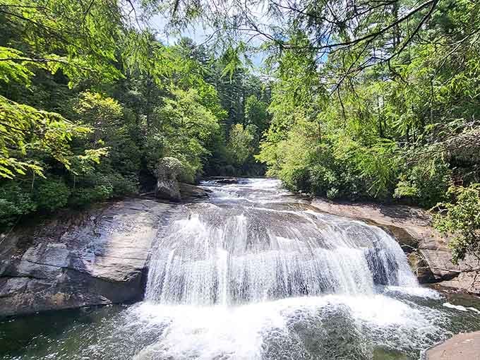Turtleback Falls slides into view like nature's own amusement park, minus the overpriced admission and long lines.