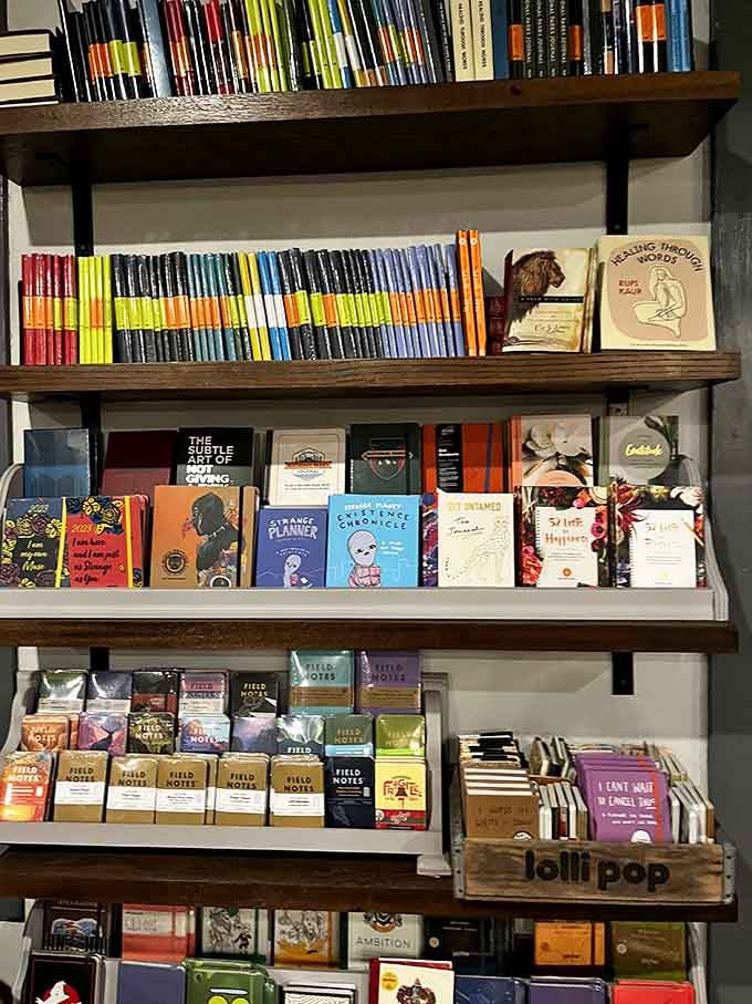 Shelves stocked with notebooks and journals for when reading other people's words inspires your own creative genius.