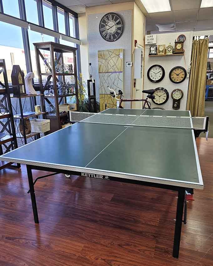 A ping pong table ready for your rec room, because retirement needs more competitive sports and fewer naps.