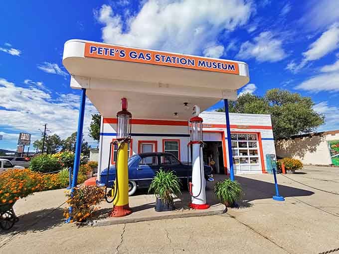 Pete's Route 66 Gas Station Museum preserves the glory days of American road trips with vintage pumps and period details that'll make your grandparents misty-eyed.