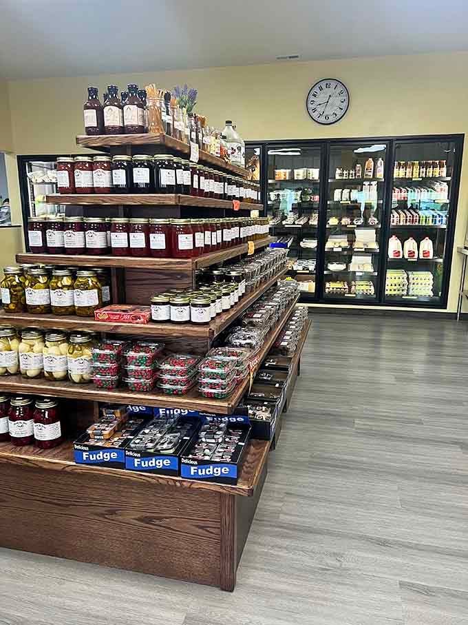 Shelves overflowing with preserves, pickles, and pantry staples that'll make your grandmother nod with approval and maybe jealousy.