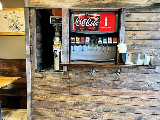 Self-serve beverages mean you can refill as often as needed to cool down from all that perfectly spiced barbecue.