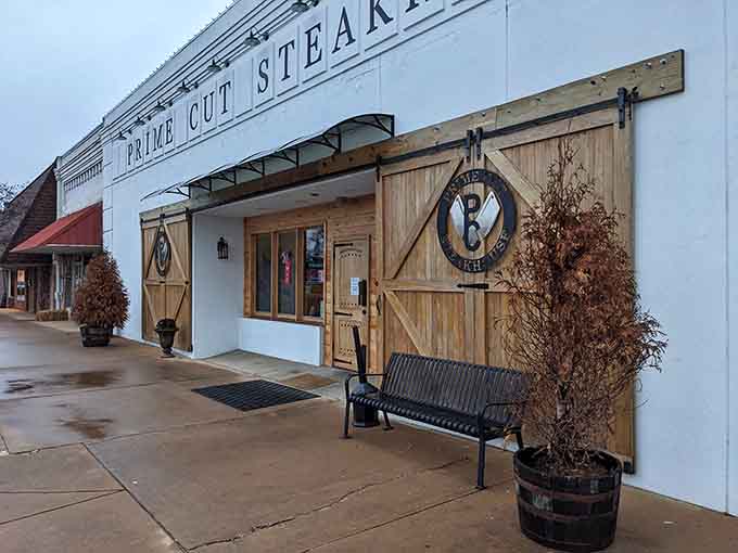 Barn doors on a downtown storefront? Now that's how you announce "we're serious about steak" with style.