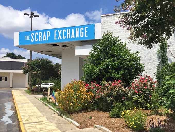 Flowering bushes and landscaped gardens make this creative reuse center feel more like visiting a friend's quirky art studio.