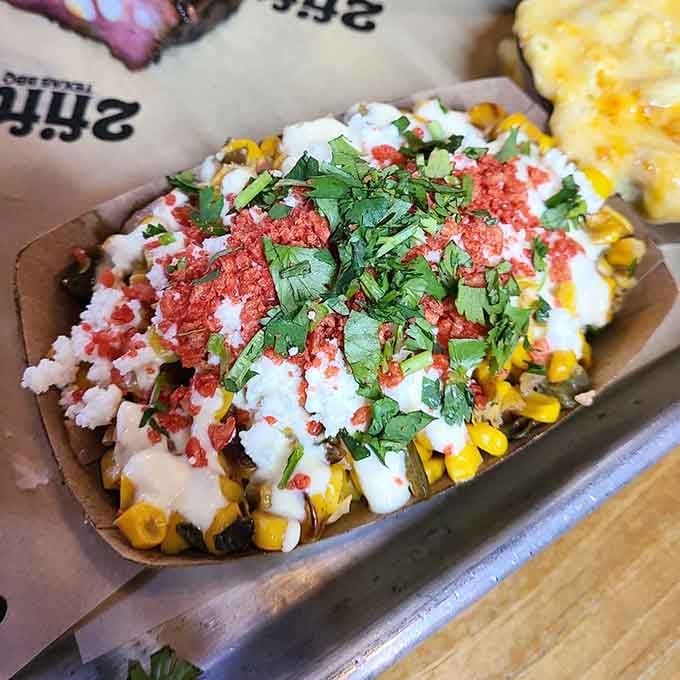 This colorful corn salad brings brightness and crunch to balance out all that rich, smoky goodness on your plate.