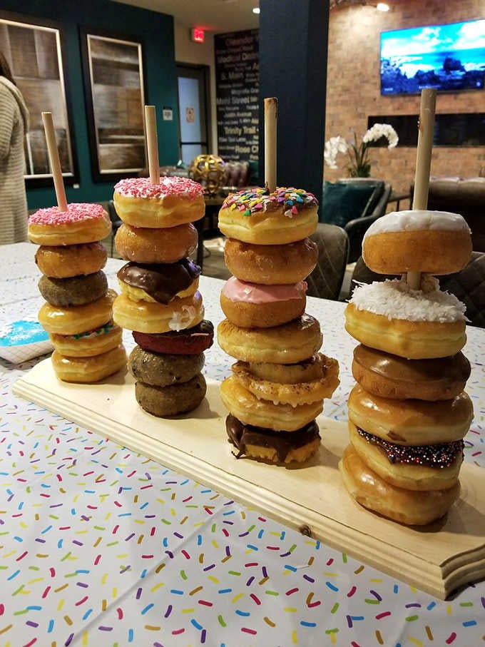 Stacking donuts this high should probably require an engineering degree, but we're glad it doesn't.