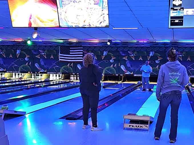 Cosmic bowling lights up University Lanes, proving small towns know how to have fun without requiring bottle service.