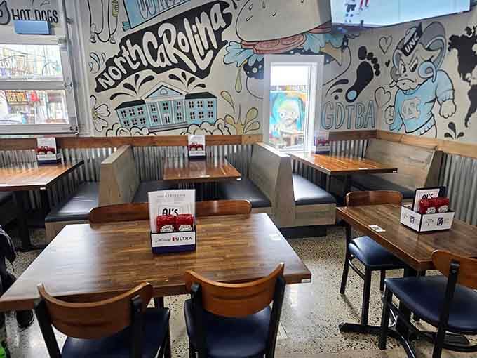 The dining area proves you don't need fancy decor when you've got character, charm, and really good burgers instead.