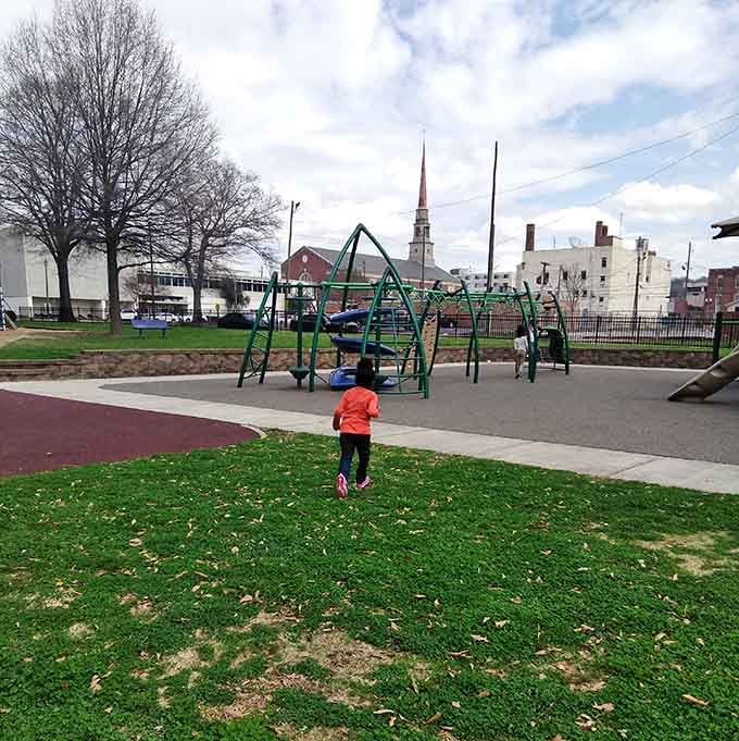 Playgrounds and open spaces give families room to breathe without requiring a trust fund or second mortgage.