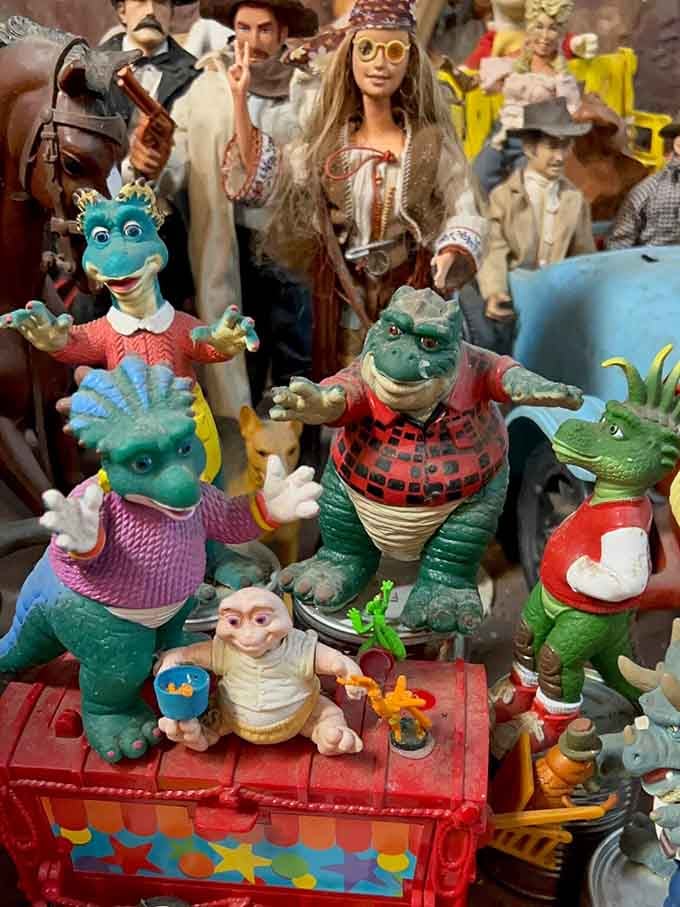 The Dinosaurs TV show cast reunites in toy form, surrounded by countless other nostalgic treasures.