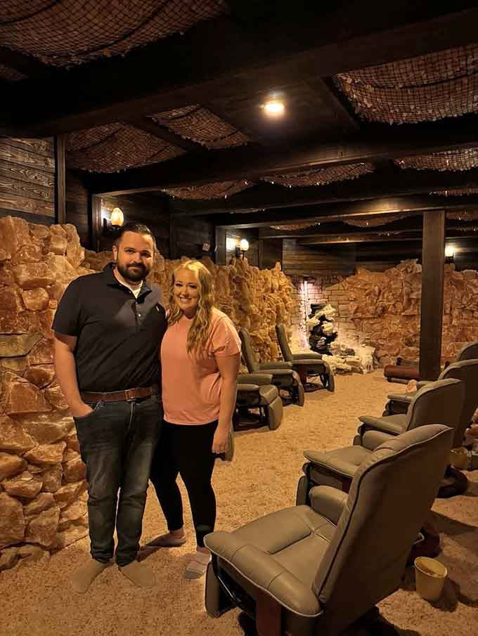 Happy visitors pose in the salt cave, looking refreshed and ready to tackle whatever life throws next.