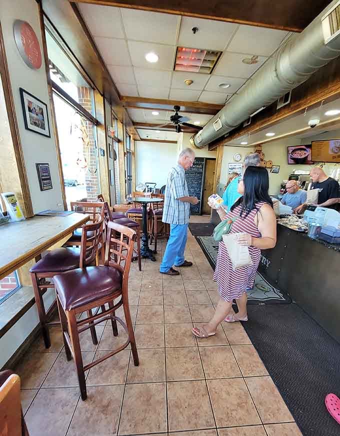 Counter seating with a view of Main Street: grab a spot and settle in for some quality people-watching.