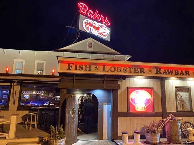 When the sun sets and that neon sign glows against the evening sky, Bahrs Landing transforms into pure Jersey Shore magic.