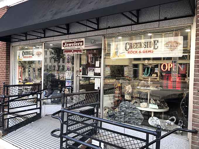 Creekside Rock & Gems displays nature's treasures behind windows that have watched downtown evolve for generations.